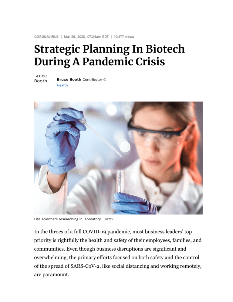 Strategic Planning in Biotech During a Pandemic Crisis
