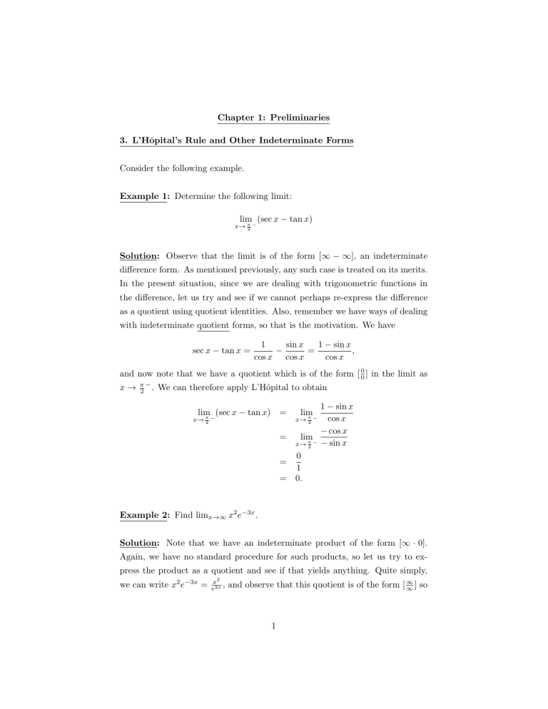 L'Hôpital's Rule & Indeterminate Forms - Calculus Examples