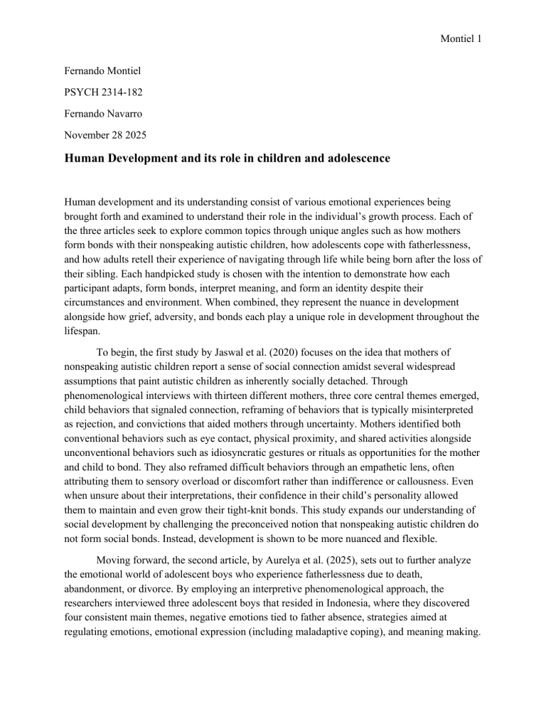 Human Development in Children and Adolescence: Research Summaries