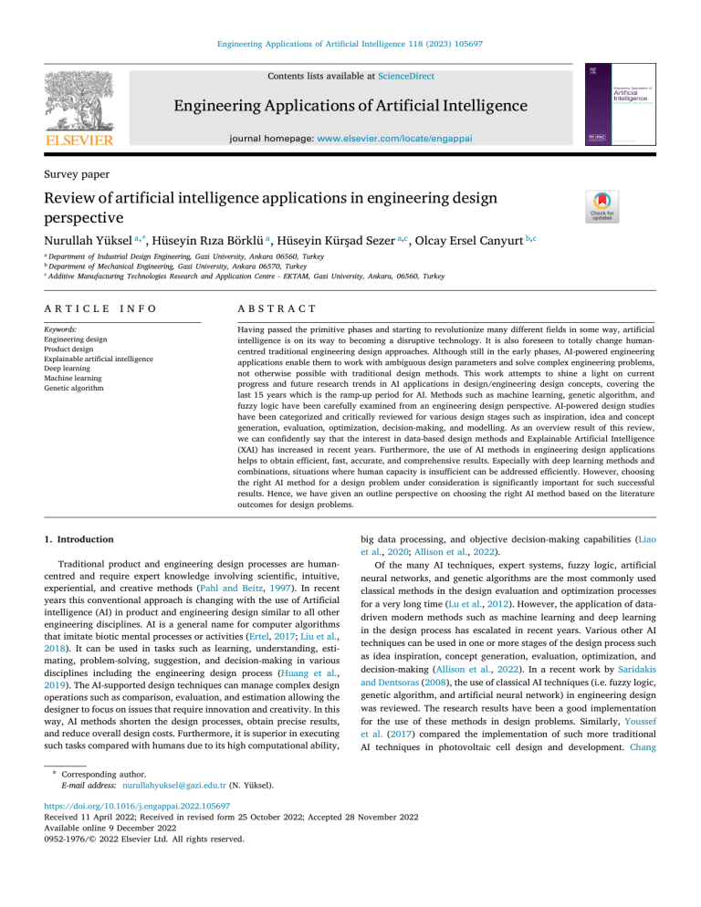 AI in Engineering Design: A 15-Year Review of Applications