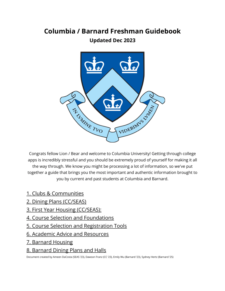 Columbia Barnard Freshman Guidebook 2023