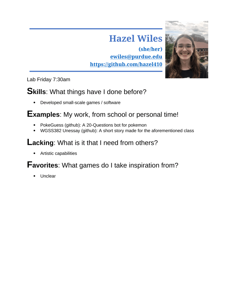 Hazel Wiles - Skills & Examples