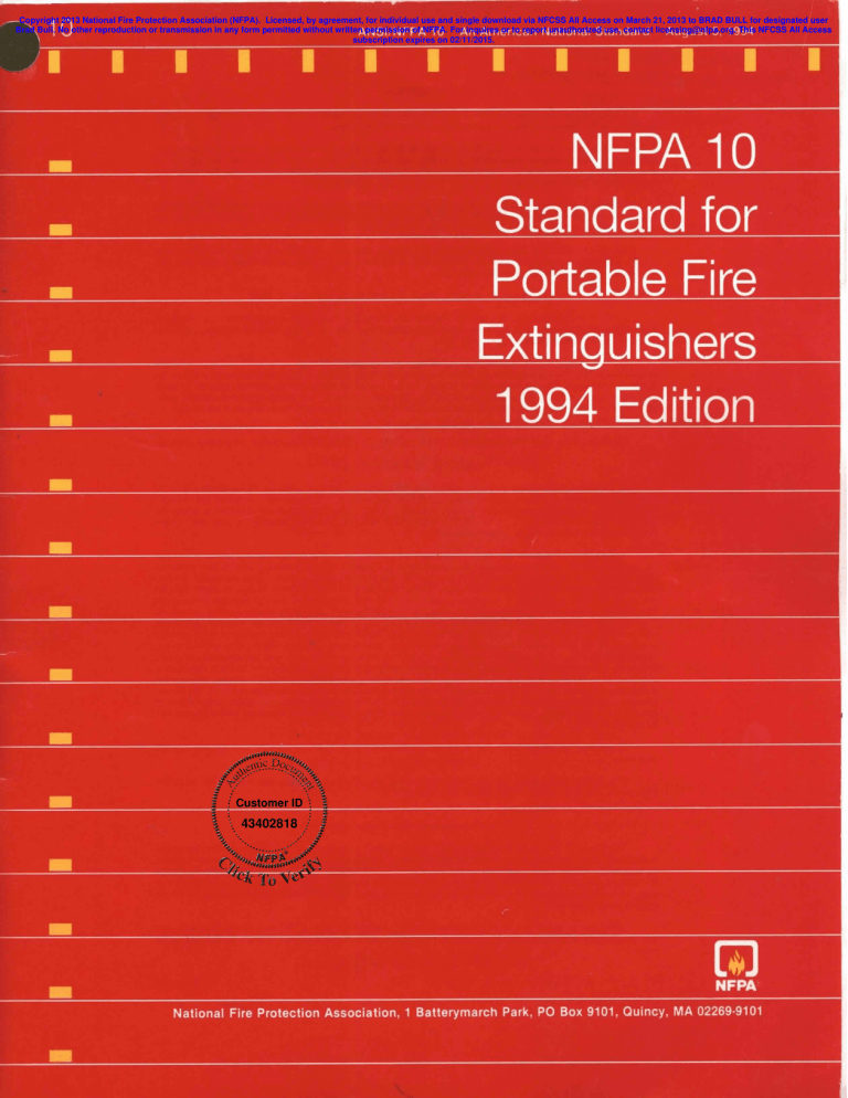 NFPA 10: Portable Fire Extinguishers Standard 1994