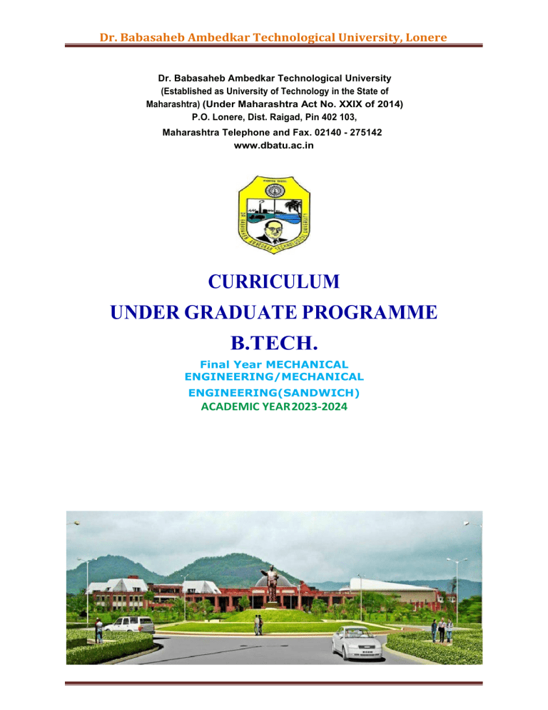 B.Tech Mechanical Engineering Curriculum 2023-24