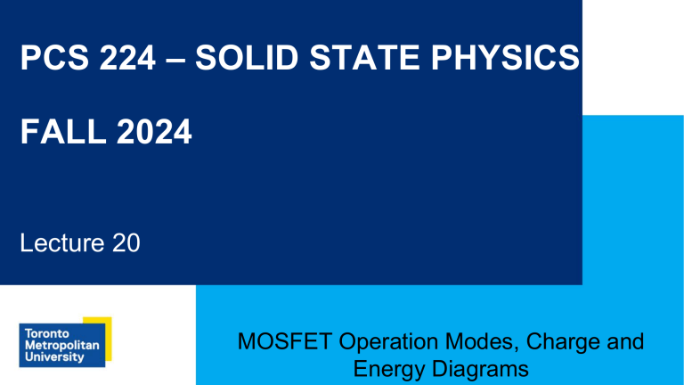 MOSFET Operation Modes Lecture Notes
