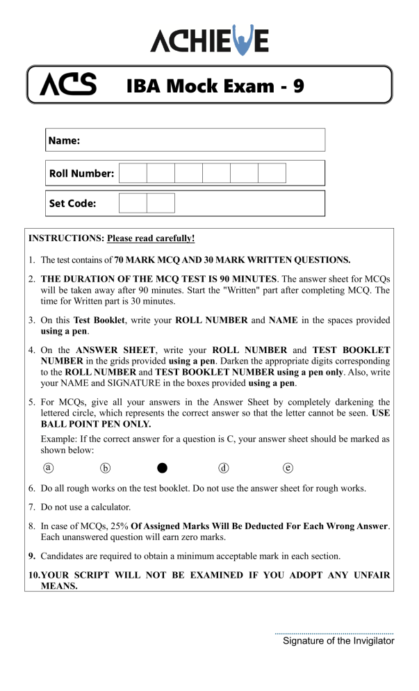 IBA Mock Exam 9 - Mathematics, English, Analytical Ability