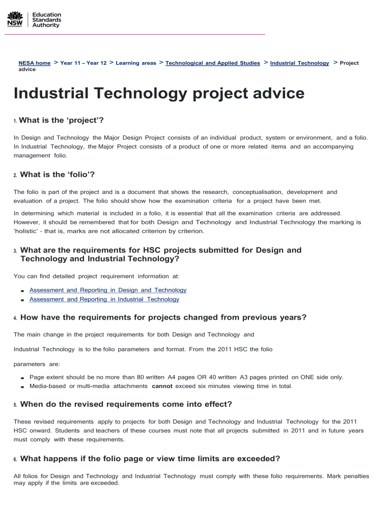Industrial Technology HSC Project Advice | NESA Guidelines