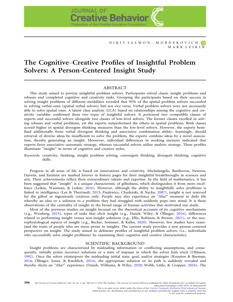 Cognitive-Creative Profiles of Insightful Problem Solvers