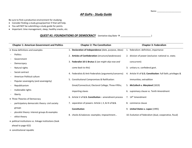 AP GoPo Study Guide: Foundations of Democracy