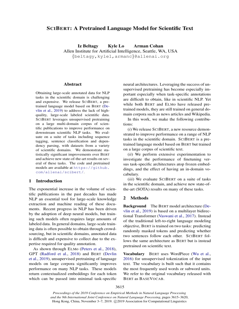 SciBERT: Pretrained Language Model for Scientific Text