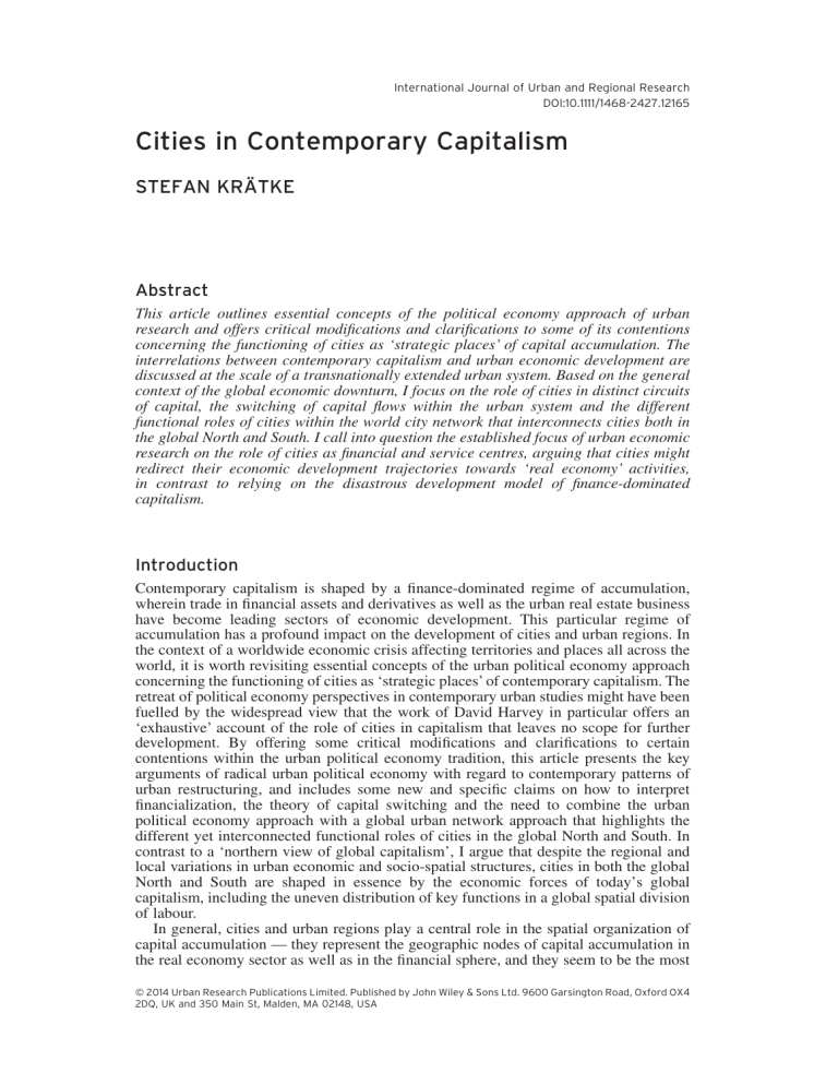 Cities in Contemporary Capitalism: Urban Political Economy Analysis