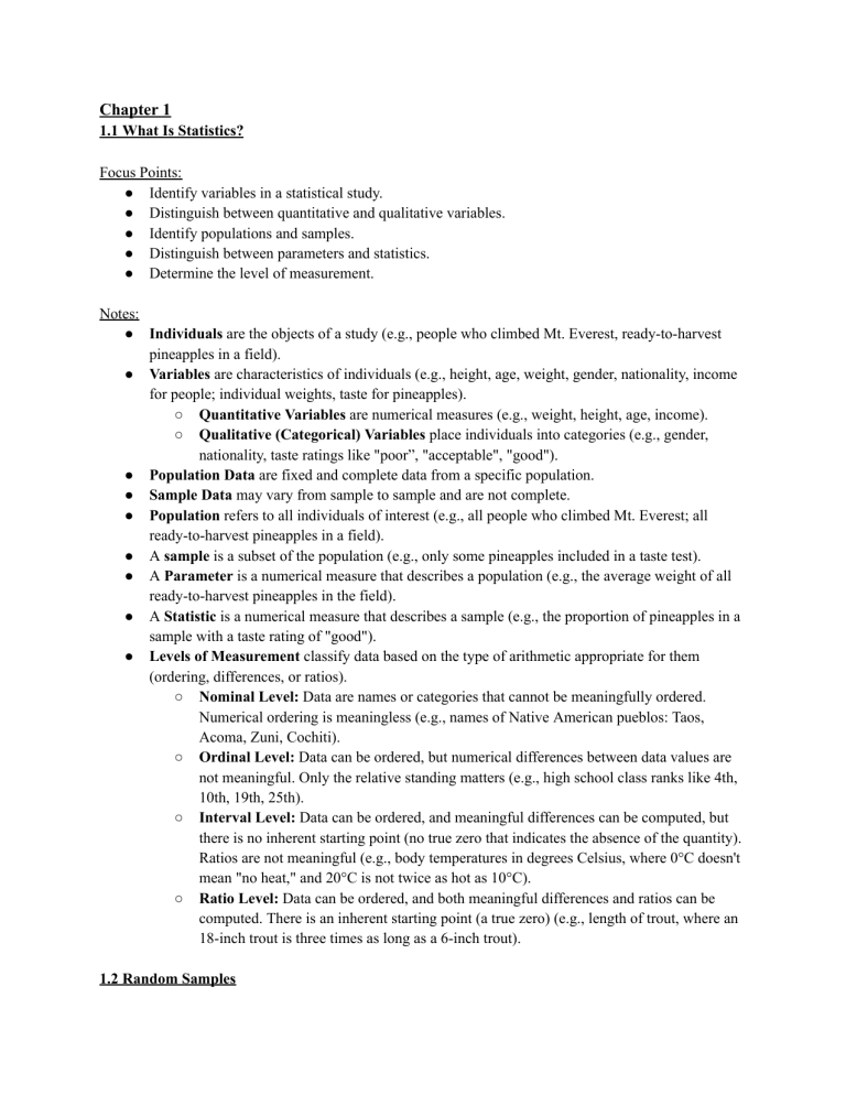 Chapter 1: What Is Statistics? - Intro Stats