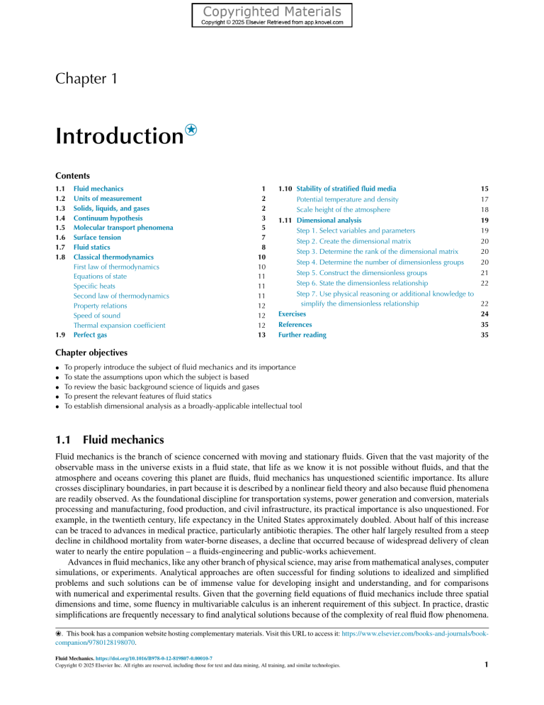 Fluid Mechanics Chapter 1: Introduction