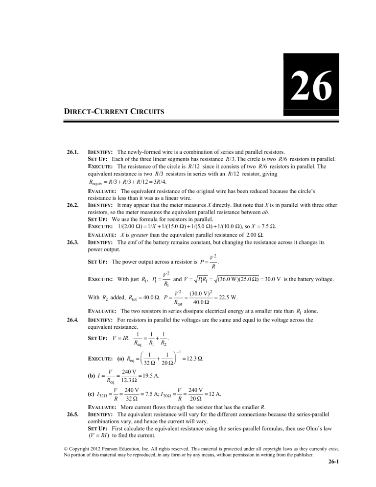 Direct-Current Circuits Chapter 26 Solutions