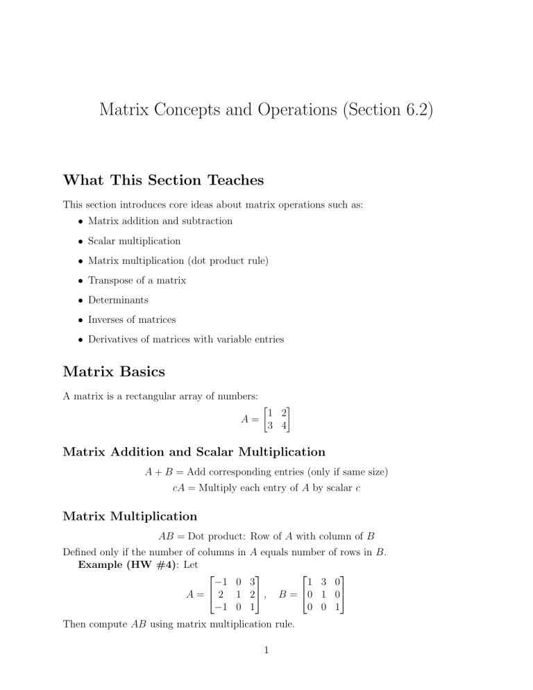 Matrix Concepts and Operations