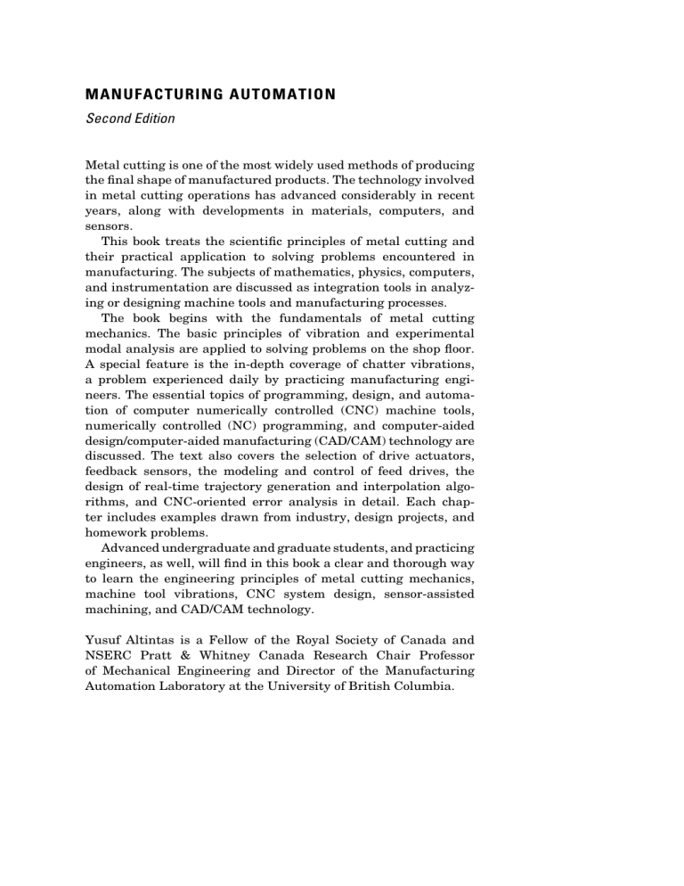 Manufacturing Automation: Metal Cutting, CNC, and Vibration