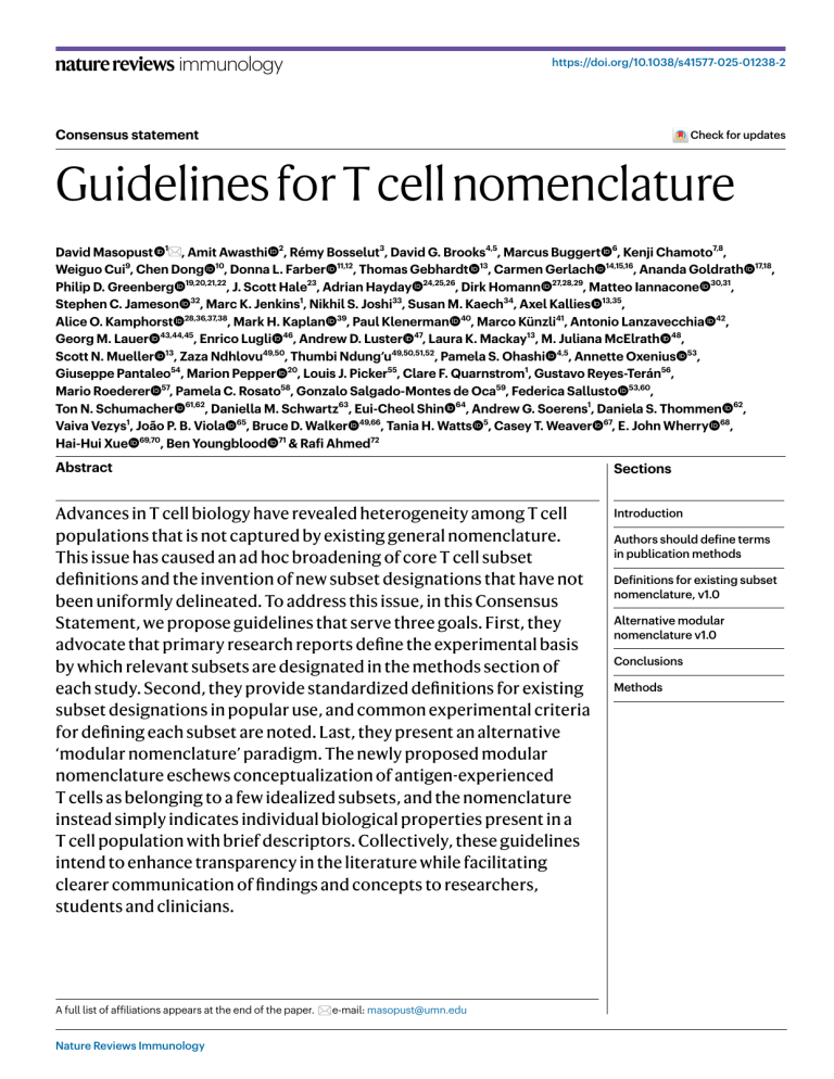 T Cell Nomenclature Guidelines