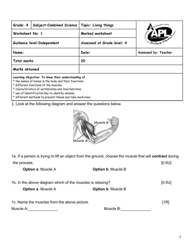 Grade 4 Science Worksheet: Living Things