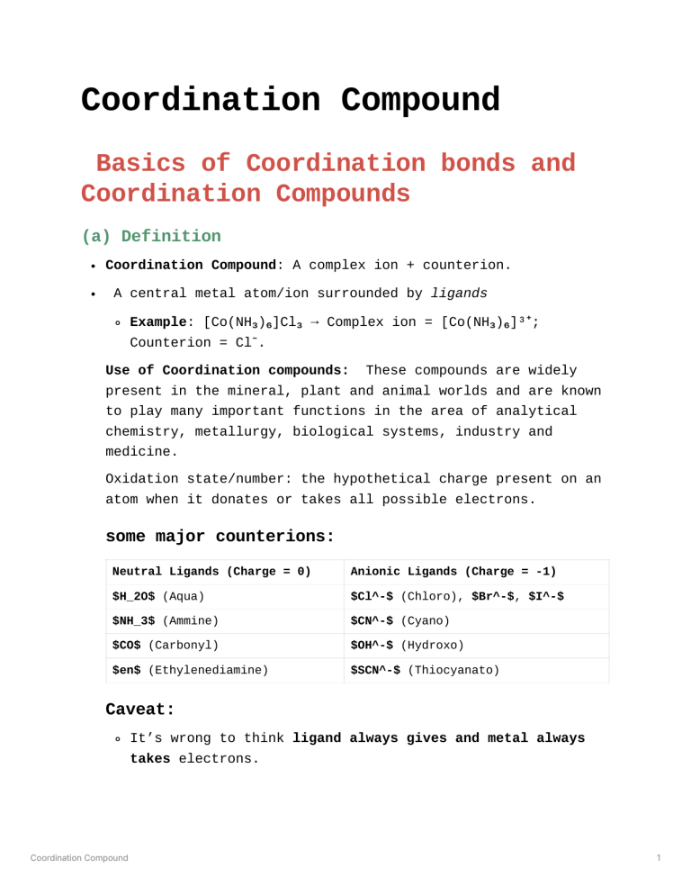 Coordination Compound Basics: Definition, Ligands, and Examples