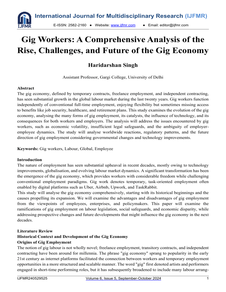 Gig Workers: A Comprehensive Analysis of the Rise, Challenges, and ...
