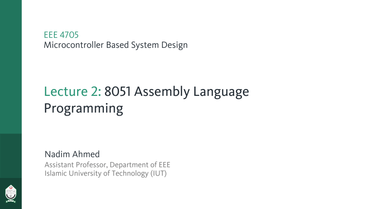 Lecture 2: 8051 Assembly Language Programming