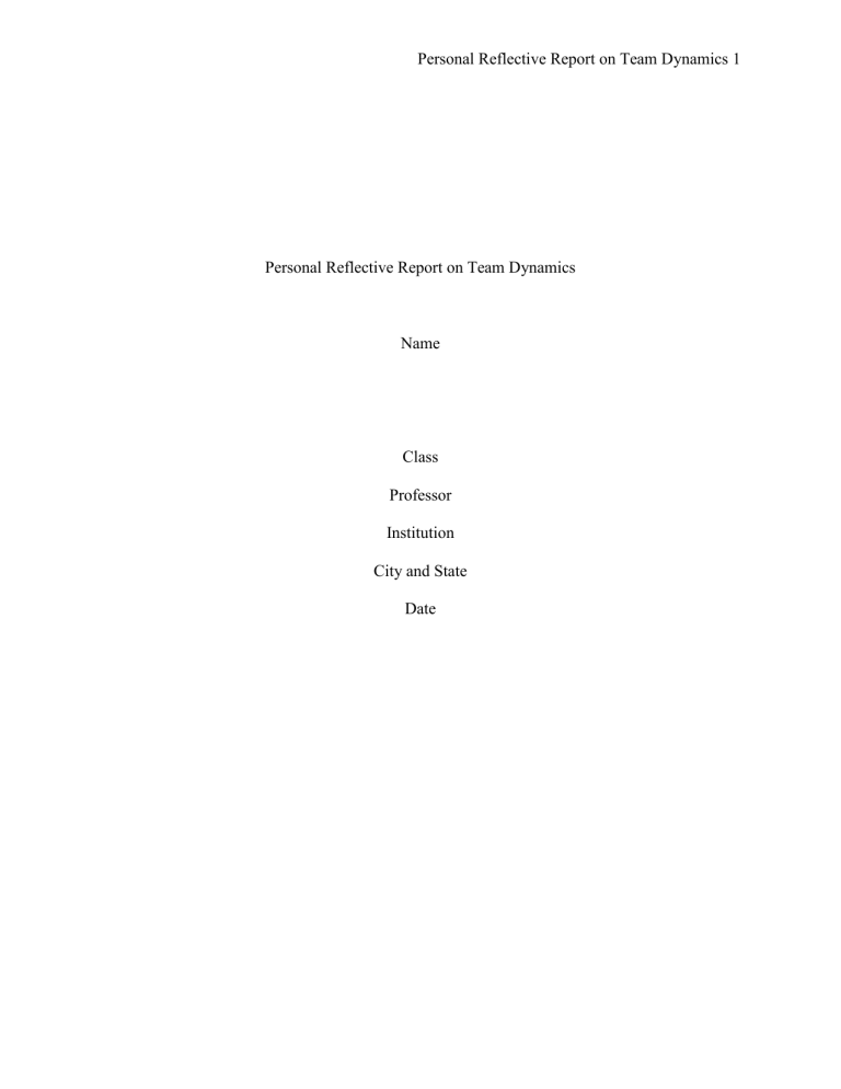Personal Reflective Report on Team Dynamics