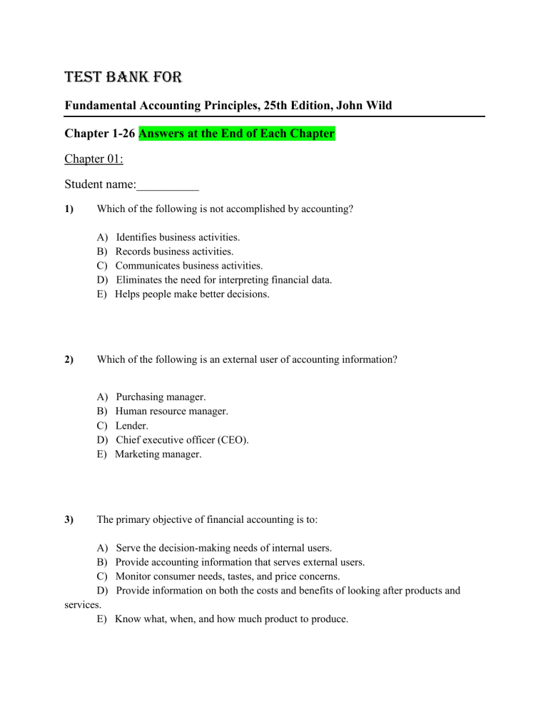 Test Bank for Fundamental Accounting Principles 25th Ed