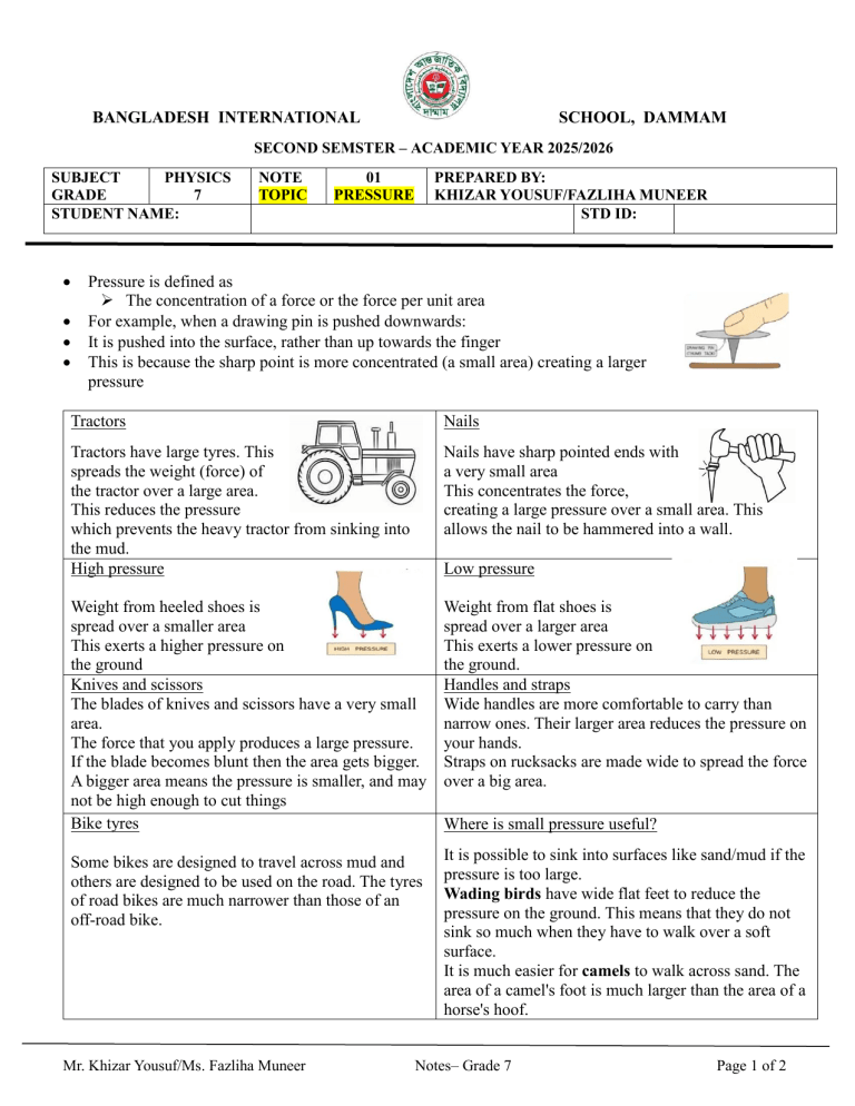 Grade 7 Physics: Understanding Pressure
