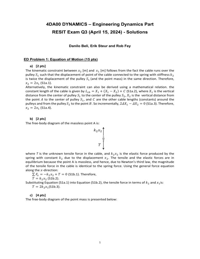 4DA00 DYNAMICS - Engineering Dynamics Exam Solutions