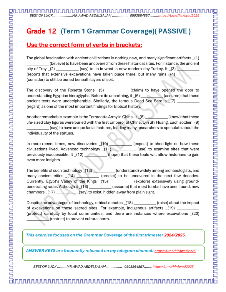 Grade 12 Passive Voice Grammar Exercise