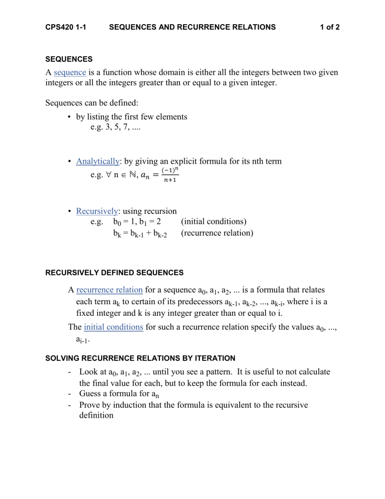 Sequences and Recurrence Relations - CPS420