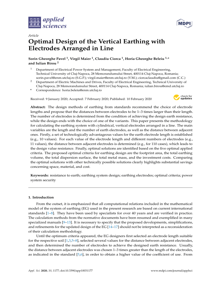 Optimal Design of Vertical Earthing with Linear Electrodes