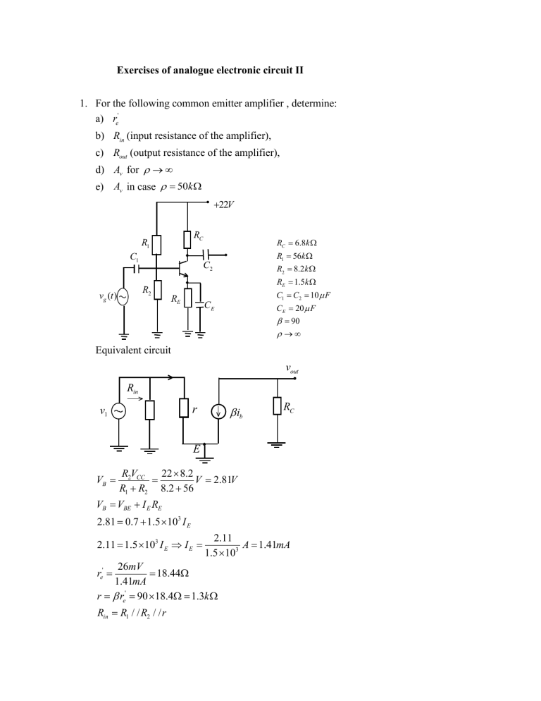 Exercises of Analogue Electronic Circuit II - Common Emitter Amplifier