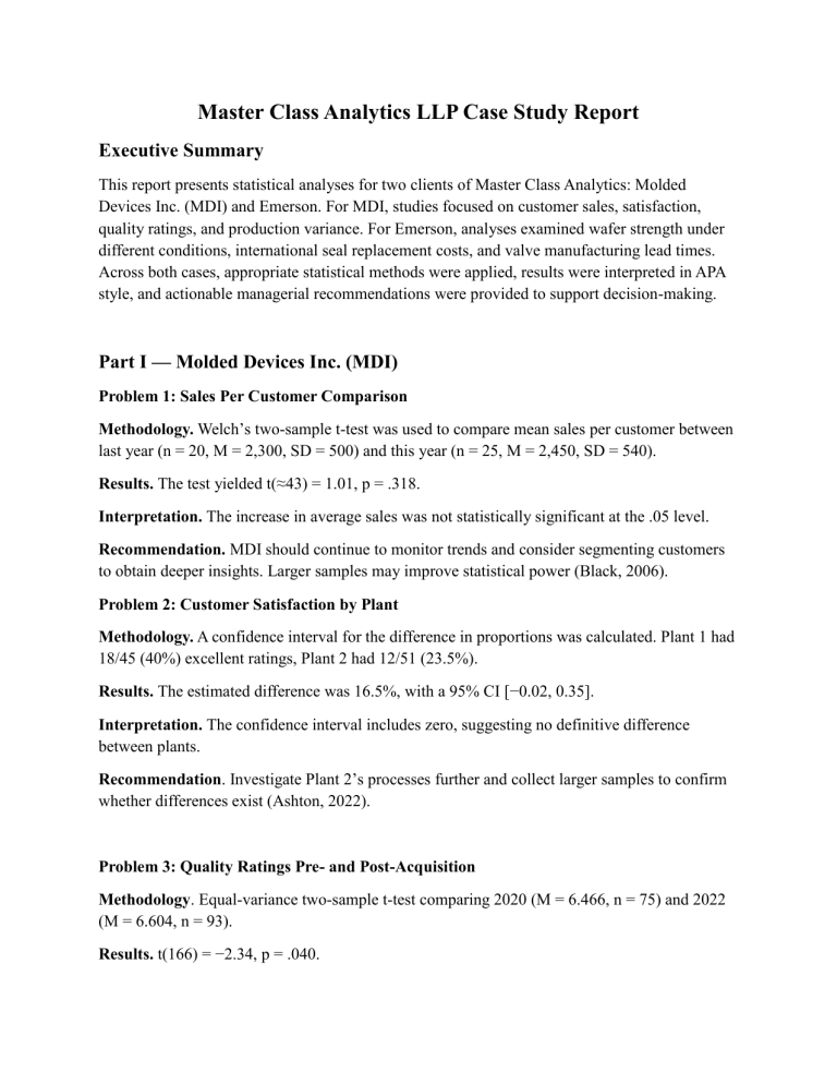 Master Class Analytics LLP Case Study Report