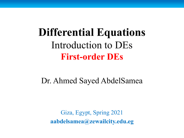 Differential Equations: First-Order DEs Lecture Notes