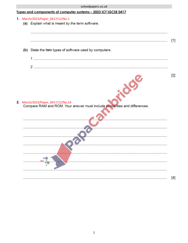 IGCSE ICT Computer Systems Past Papers 2023