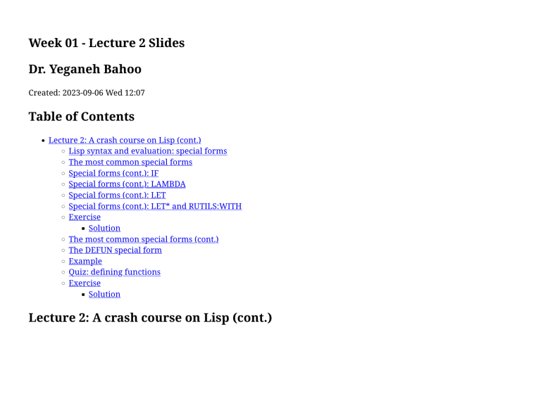 Lecture 2: Crash Course on Lisp (cont.) Slides