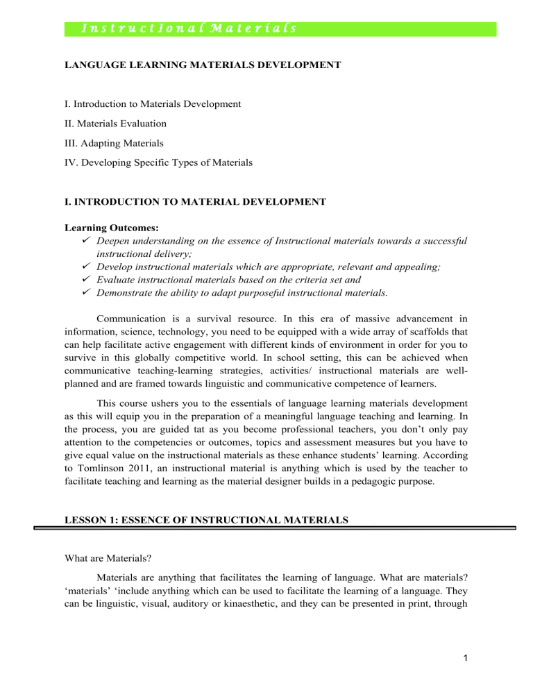 Language Learning Materials Development Guide