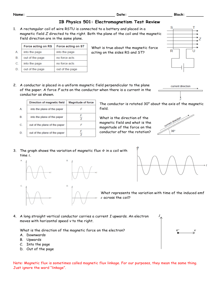IB Physics 501 Electromagnetism Test Review