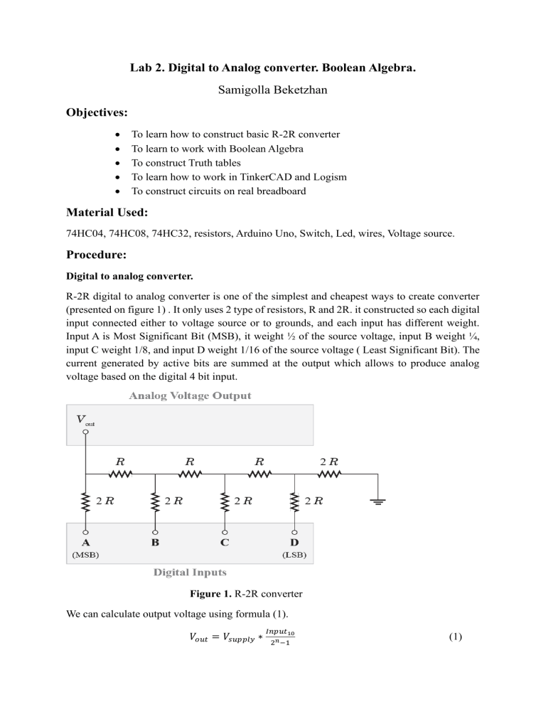 Lab 2: Digital to Analog Converter & Boolean Algebra