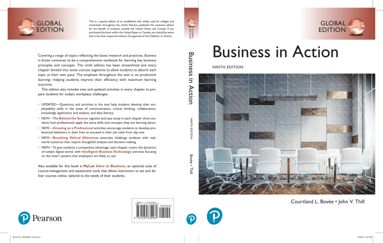 Business in Action 9th Edition Textbook by Bovée & Thill