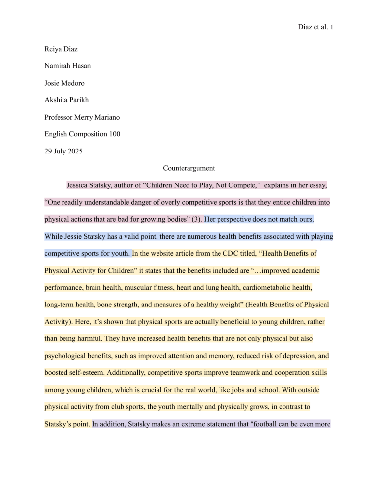 Counterargument Essay: Benefits of Competitive Sports for Youth