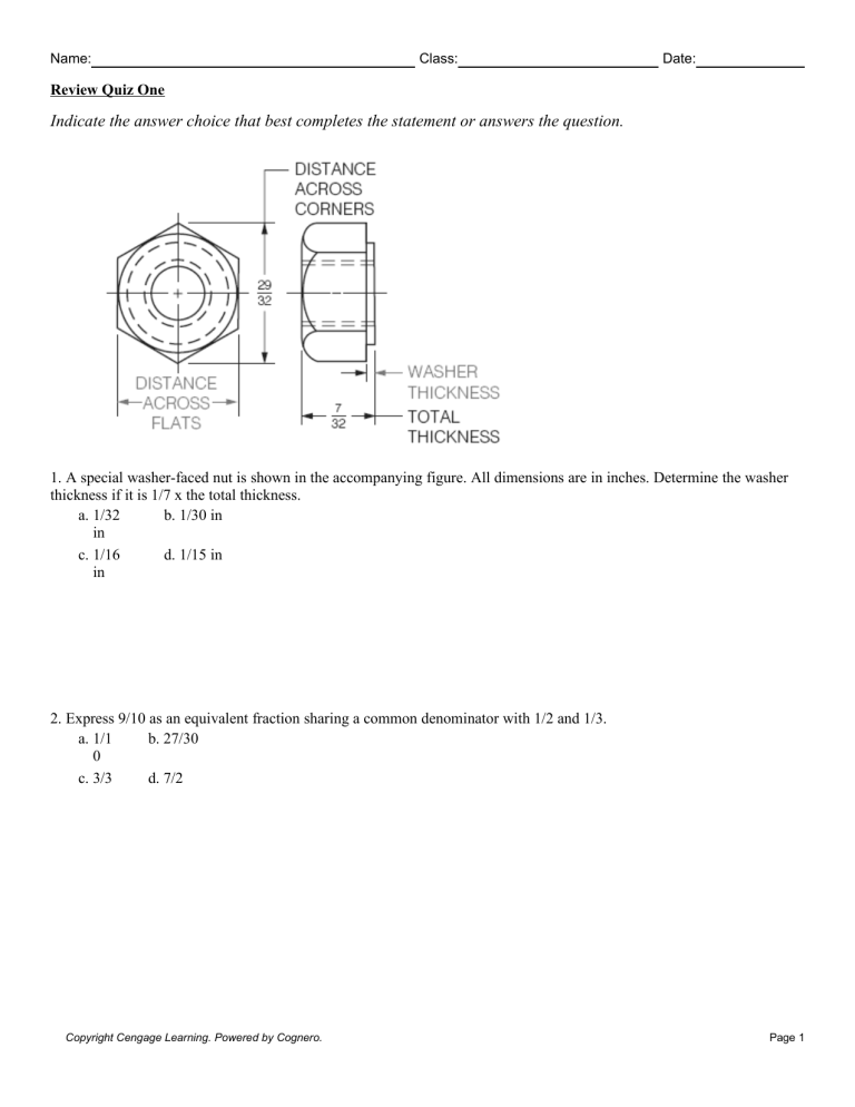 Review Quiz One: Fraction & Dimensional Math Problems