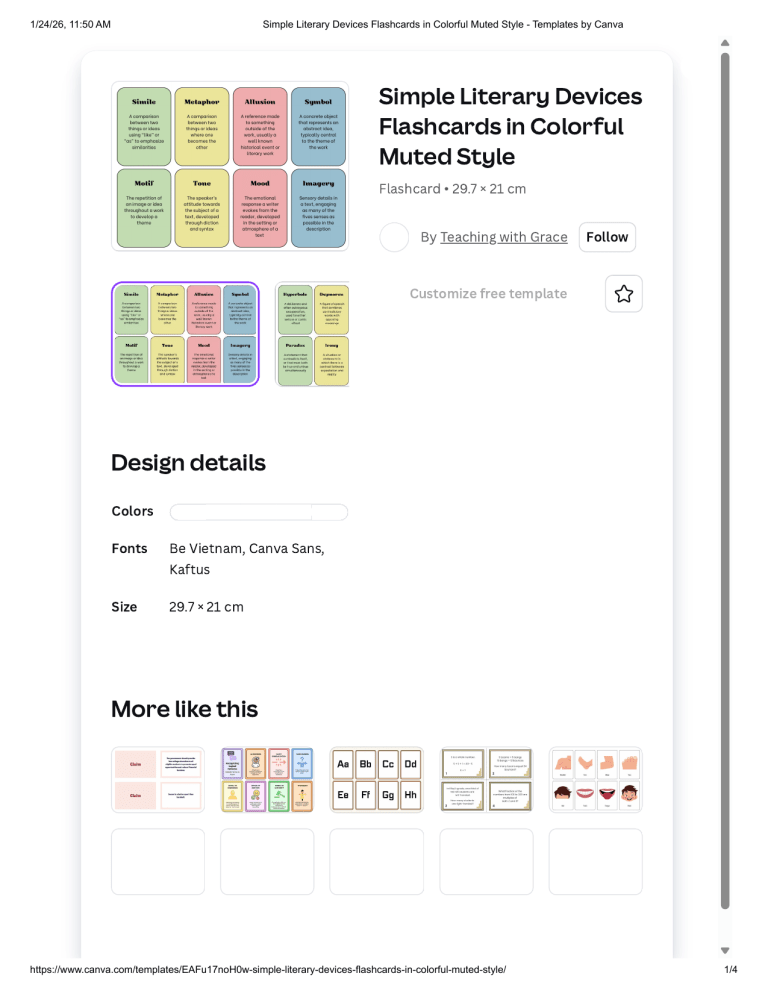 Simple Literary Devices Flashcards Template - Colorful Muted Style