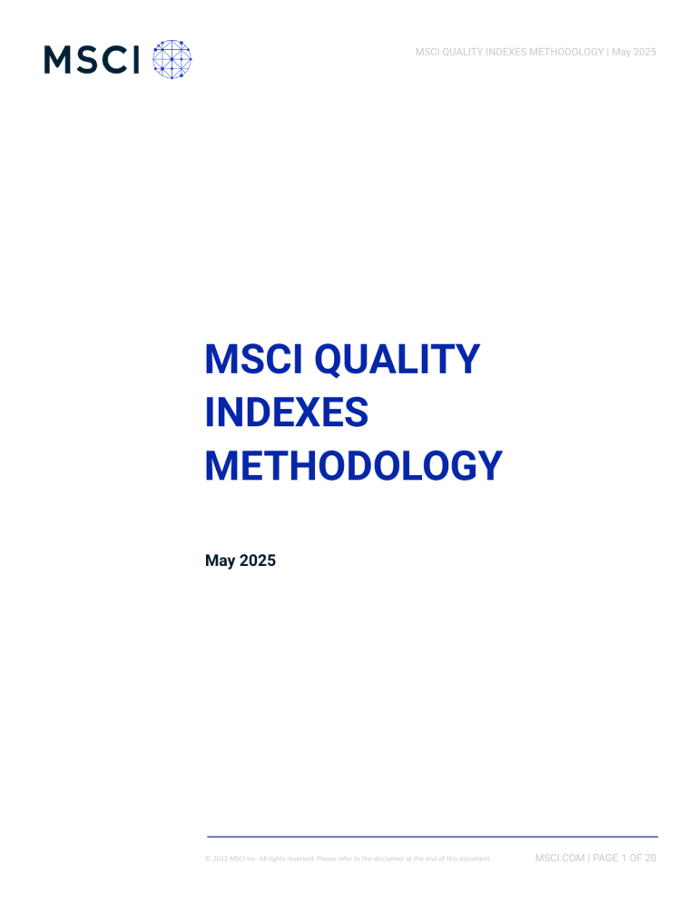 MSCI Quality Indexes Methodology May 2025