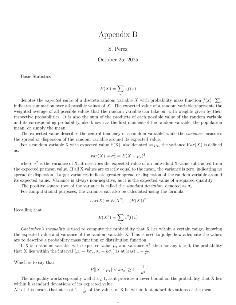 Appendix B: Basic Statistics - Expected Value, Variance, Chebyshev's ...