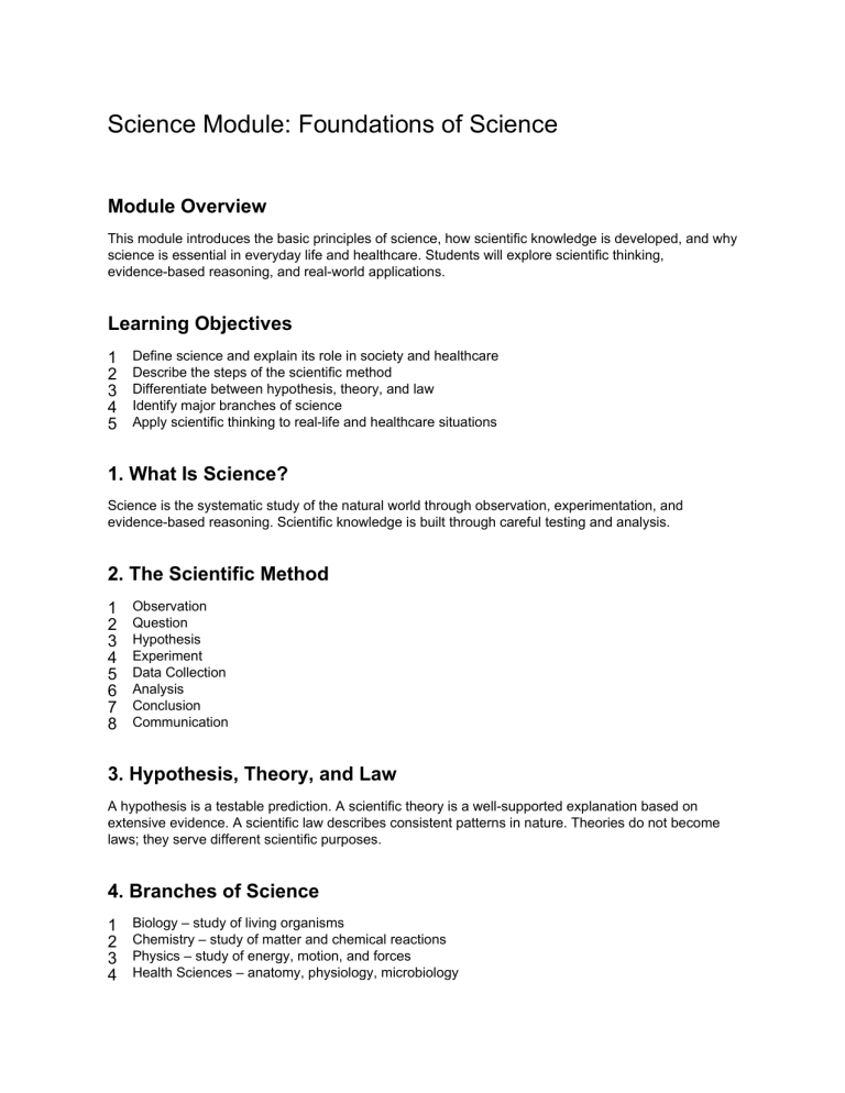 Foundations of Science Module: Basic Principles