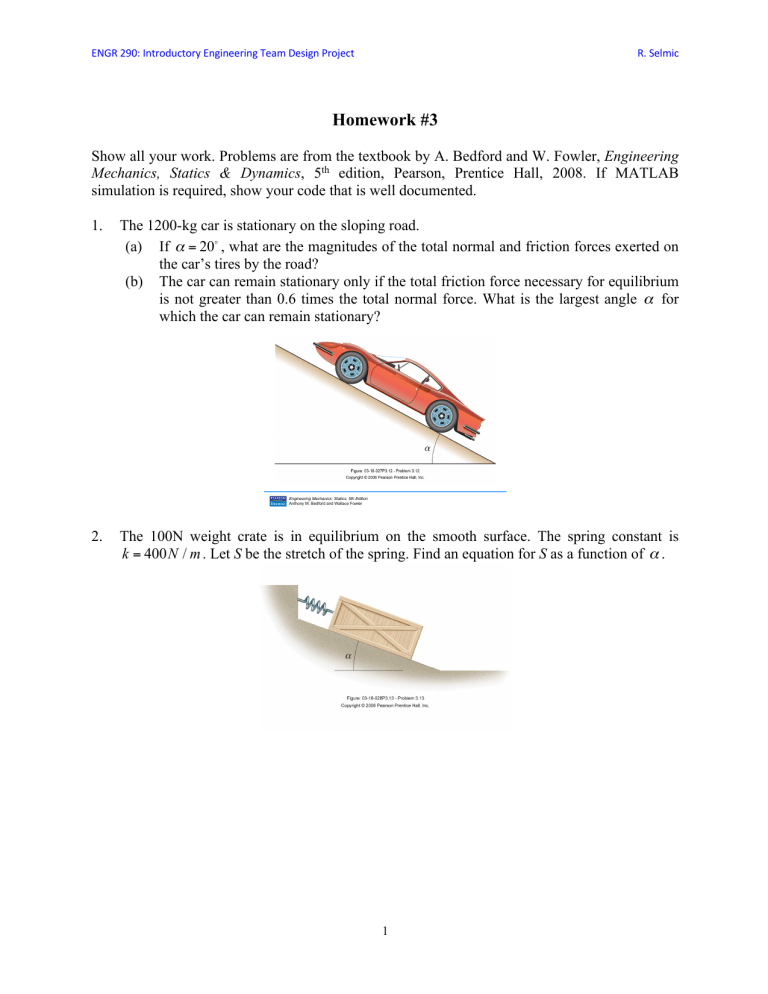 ENGR 290 Homework 3: Engineering Mechanics Statics Problems