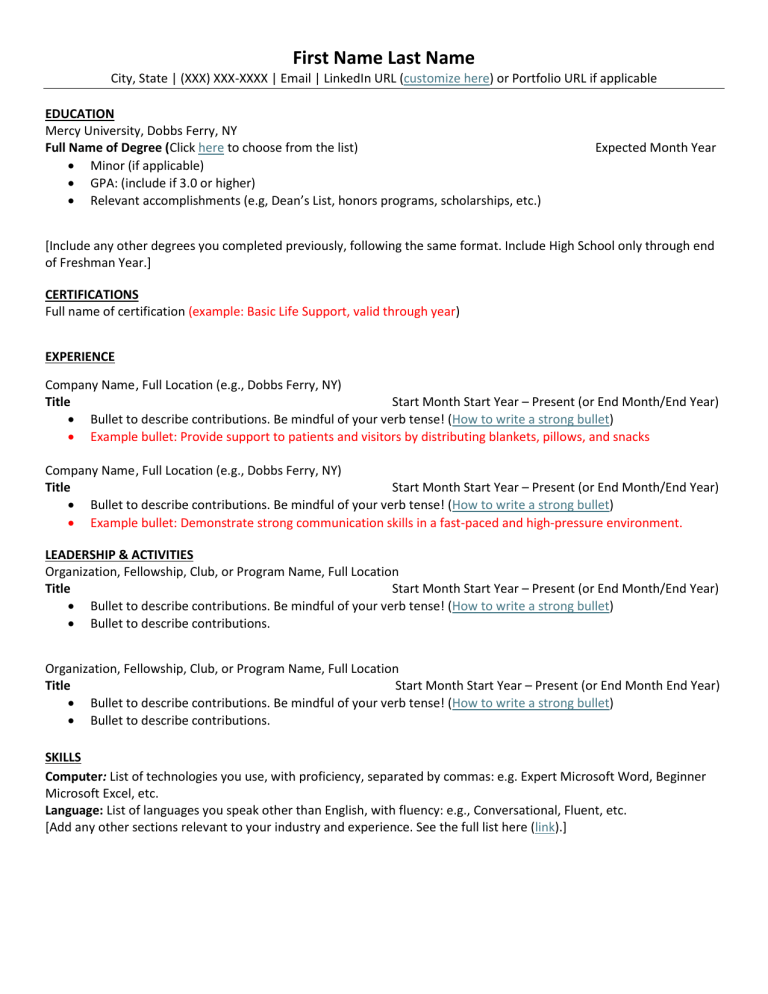 Resume Template for College Students