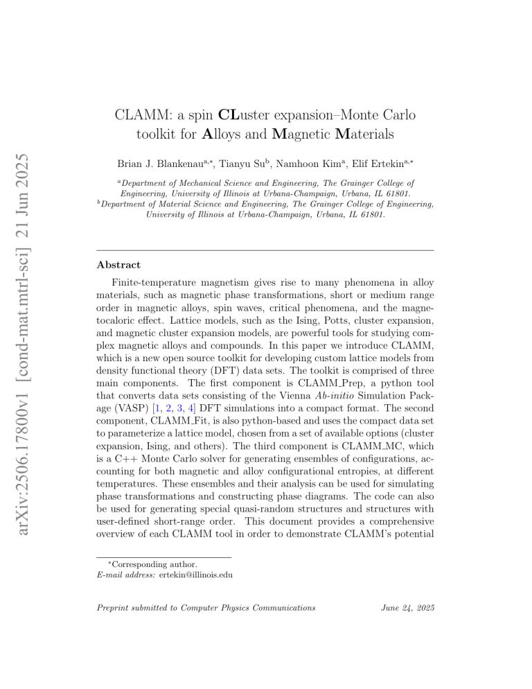 CLAMM: Spin Cluster Expansion-Monte Carlo Toolkit for Alloys